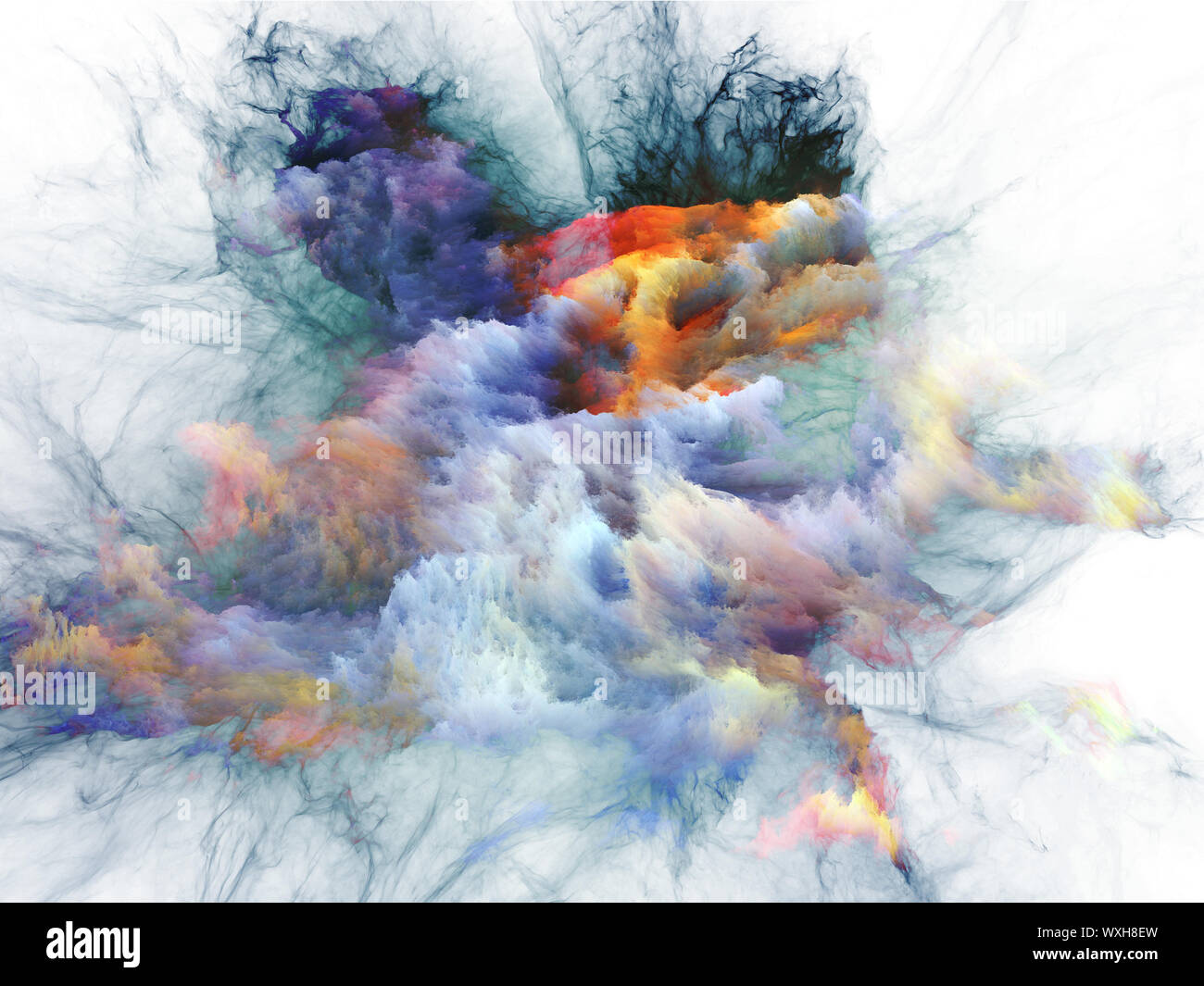 Artistic background made of bursting strands of fractal smoke and paint ...