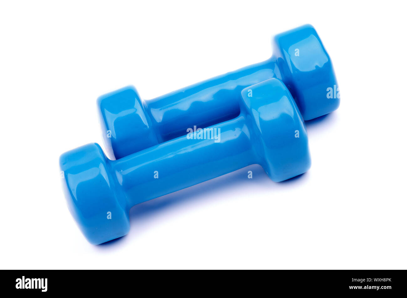 Two Blue Dumbbells isolated on white background Stock Photo - Alamy