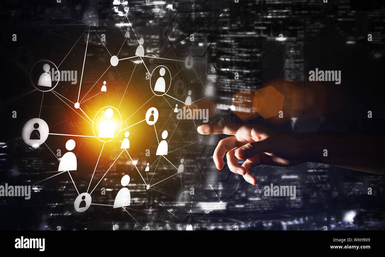 Background conceptual image with social connection lines on dark ...