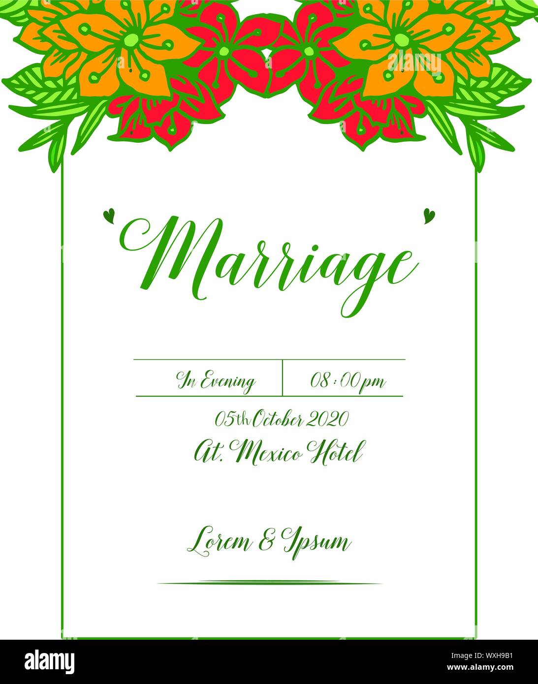Modern design colorful flower frame, template for card of marriage ...