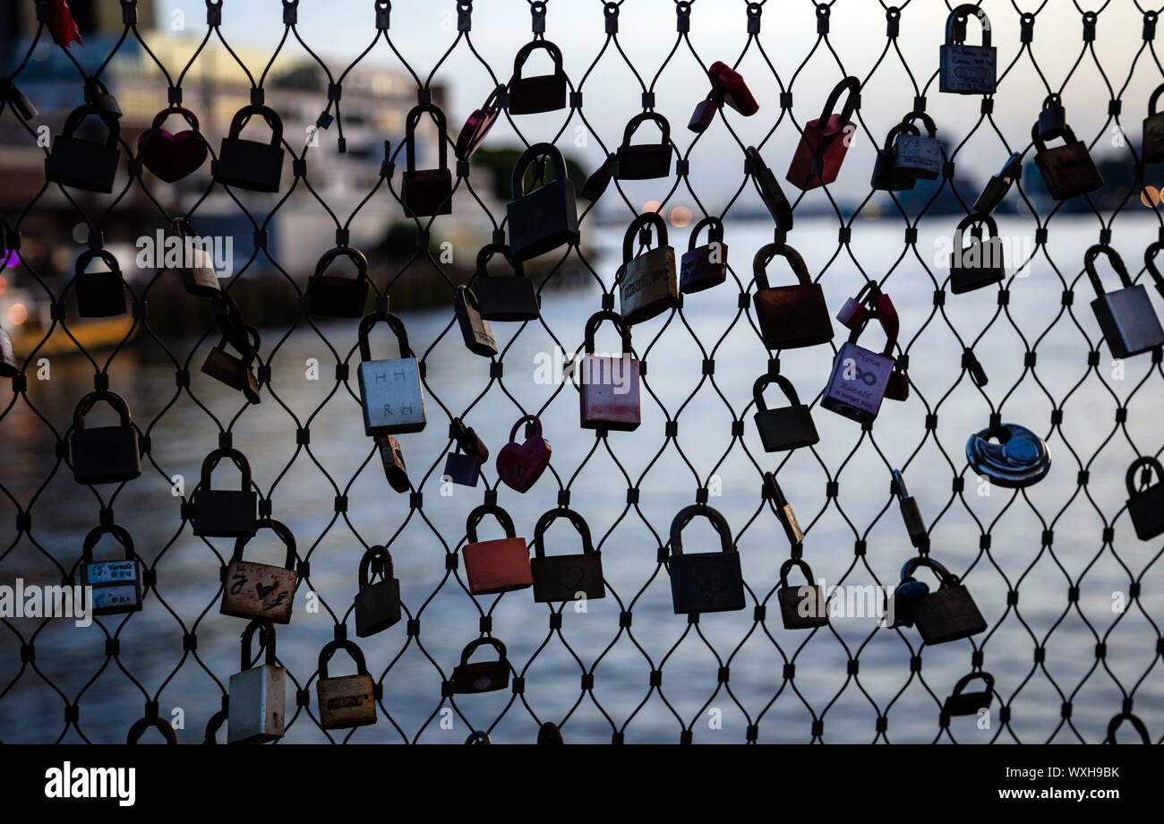 Rotterdam, Netherlands. June 29, 2019. Padlocks locks on love bridge ...