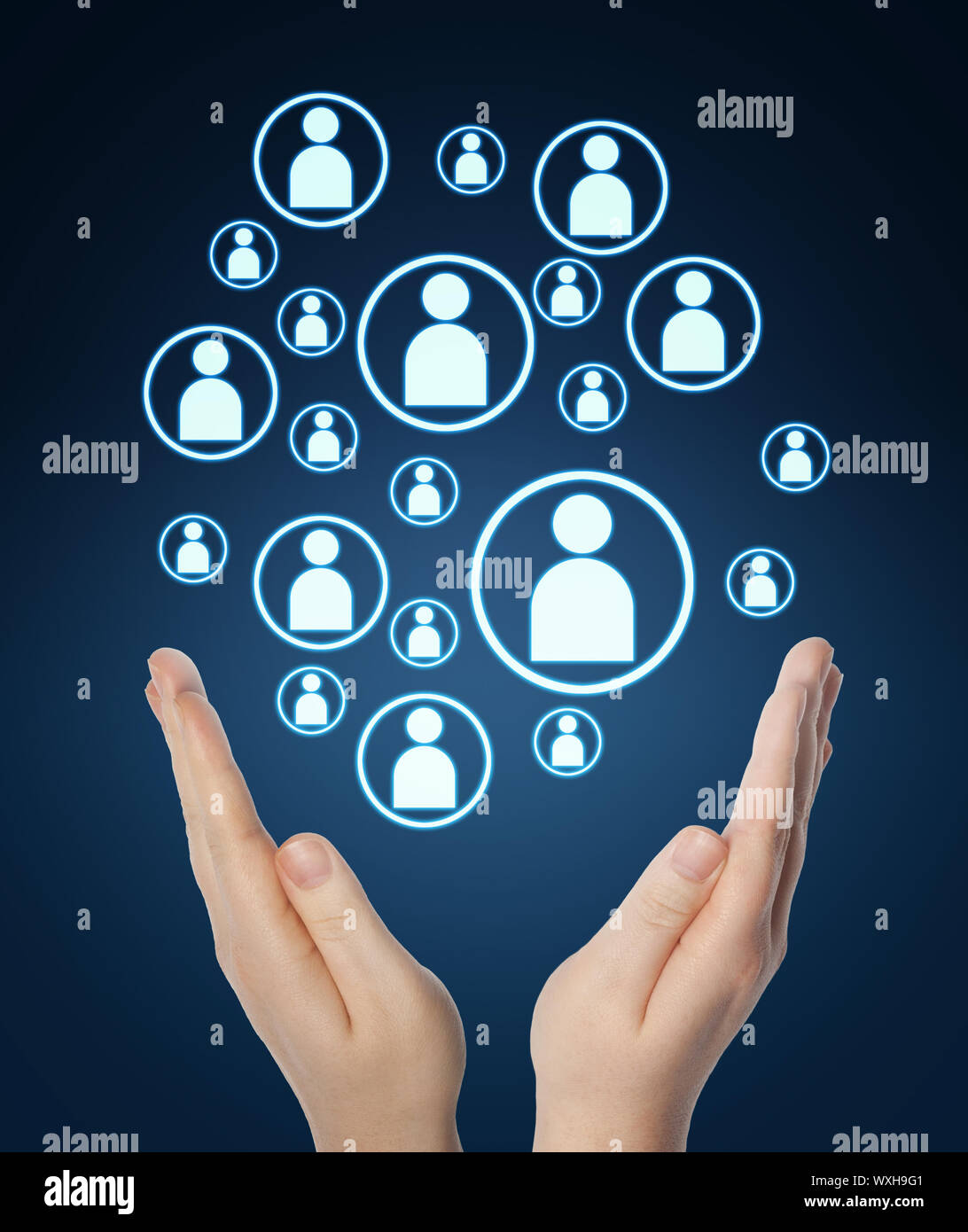 Social media concept: hands holding social network icons Stock Photo ...