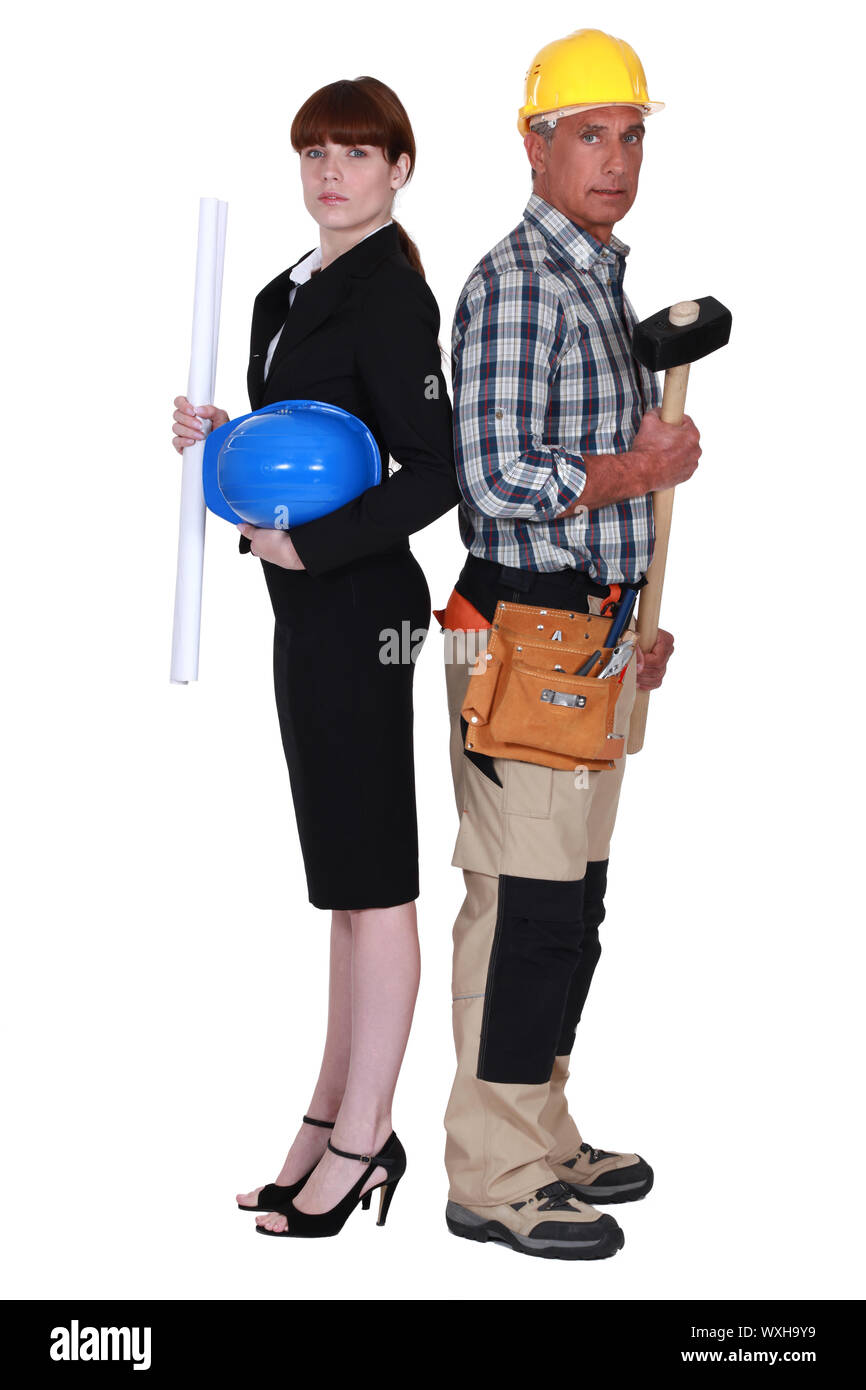 Female architect stood with chief builder Stock Photo - Alamy