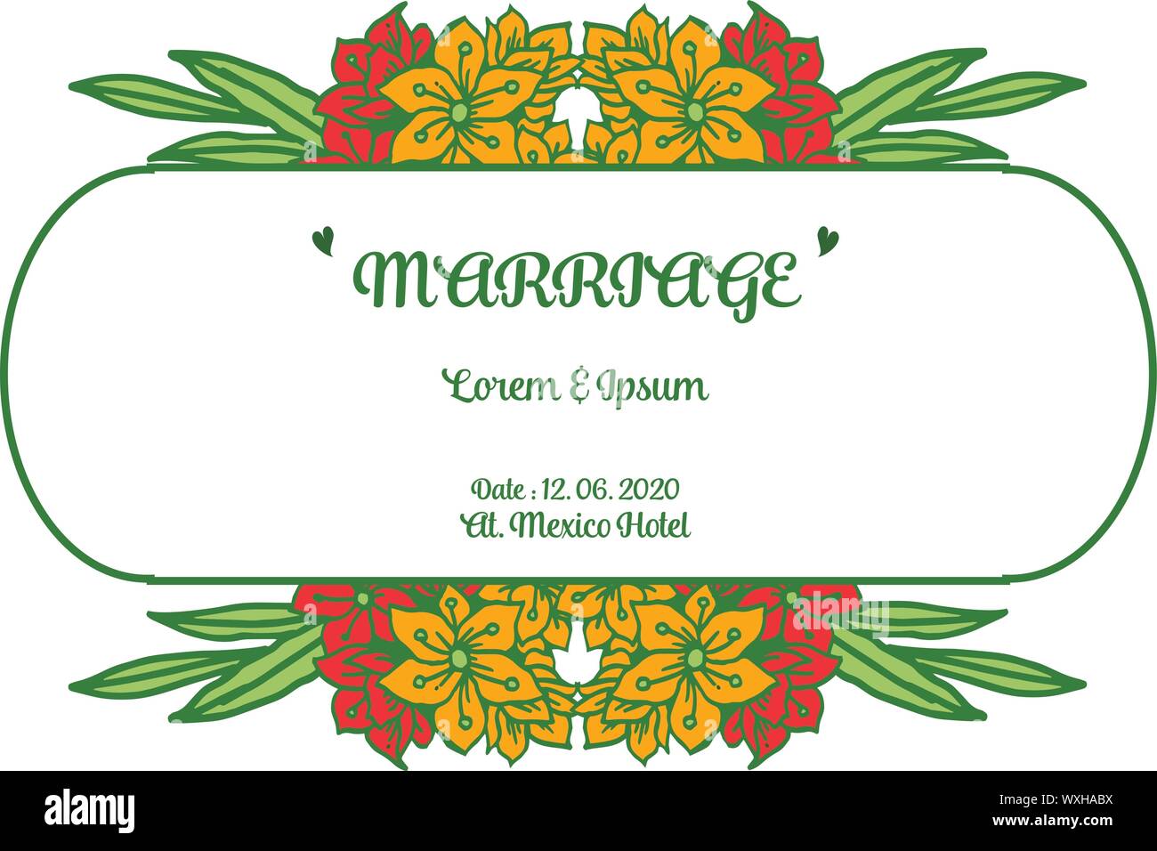 Various crowd of colorful wreath frame for abstract card of marriage ...