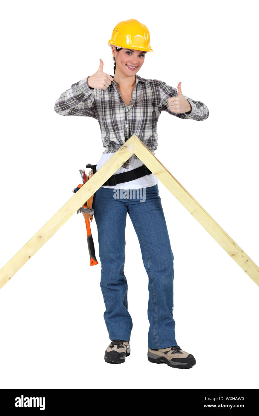 Carpenter giving two thumb's up Stock Photo - Alamy