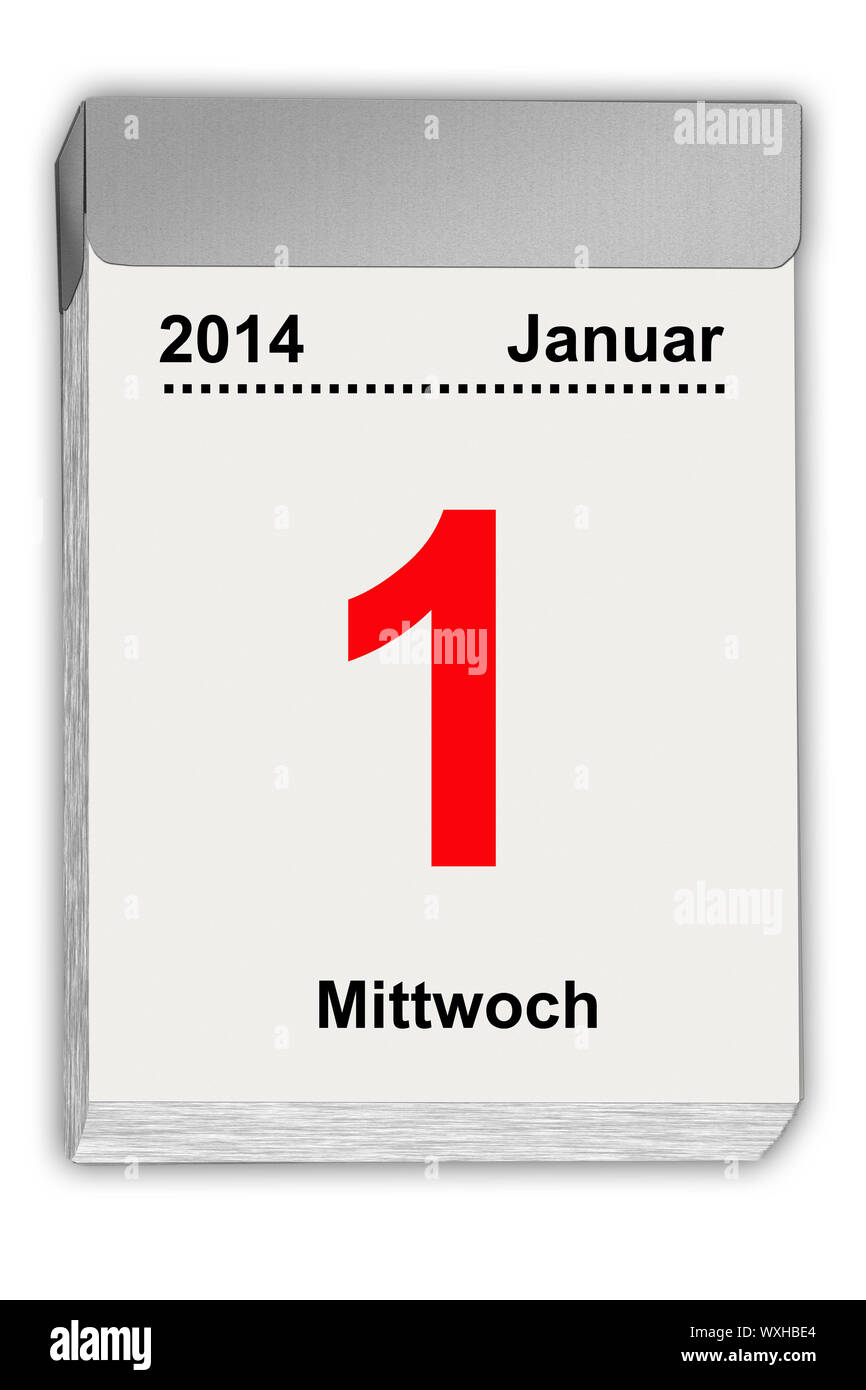 illustration of a tear off calendar with German sheet January 1, 2014 ...