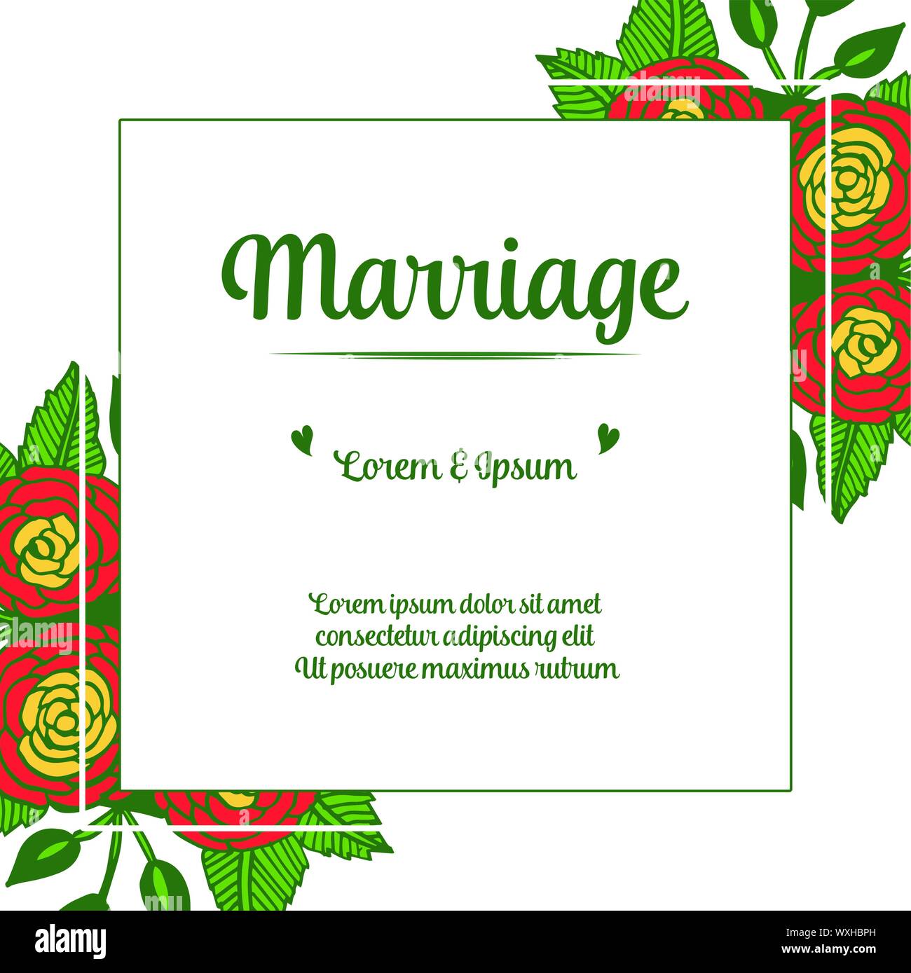 Pattern art of green leafy floral frame, for elegant card of marriage ...