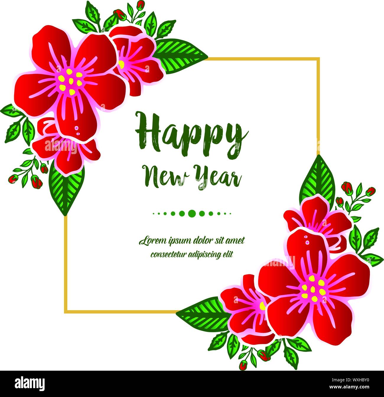 Elegant style red flower frame for poster happy new year. Vector Stock ...