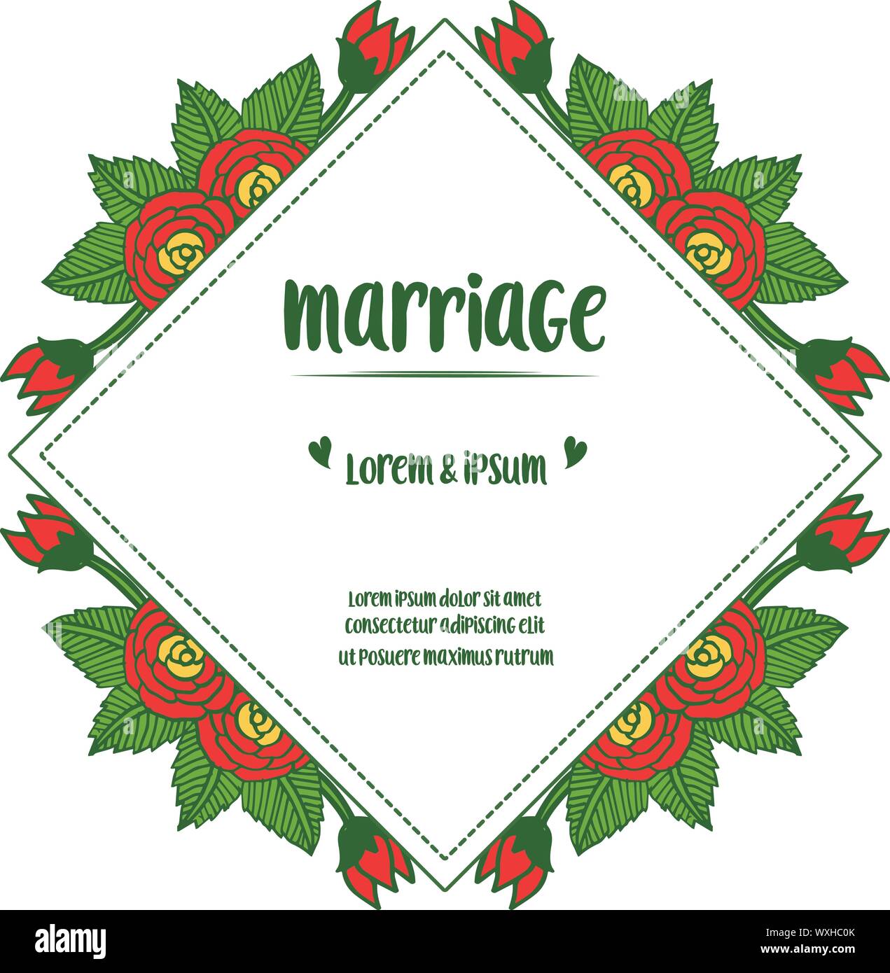 Pattern art of green leafy floral frame, for elegant card of marriage ...