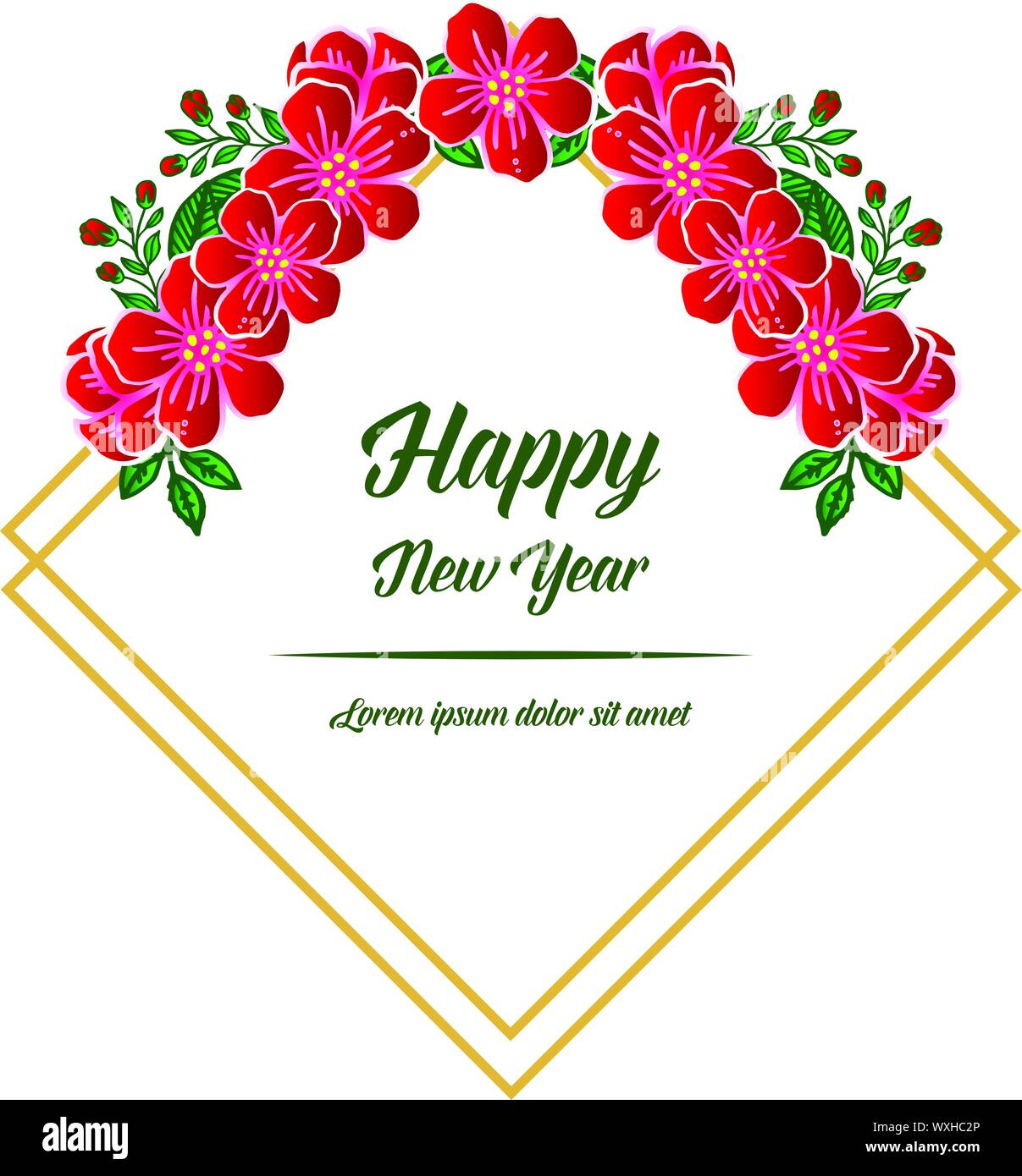 Elegant style red flower frame for poster happy new year. Vector Stock ...