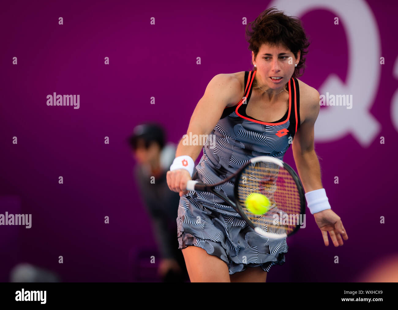 Carla Suarez Navarro of Spain in action during the first round of the ...