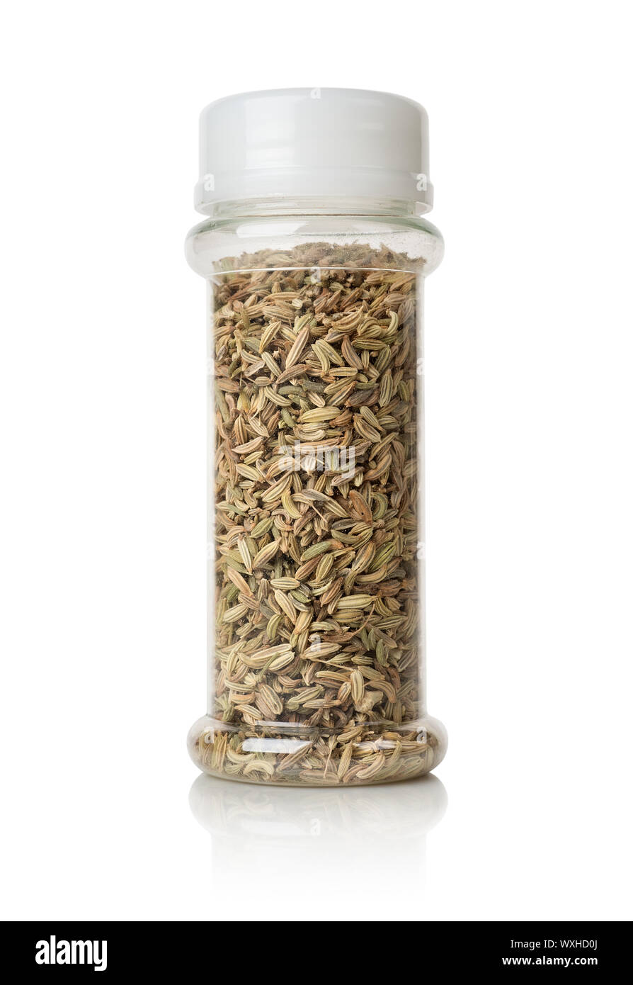 Fennel in a glass jar isolated on a white background Stock Photo - Alamy