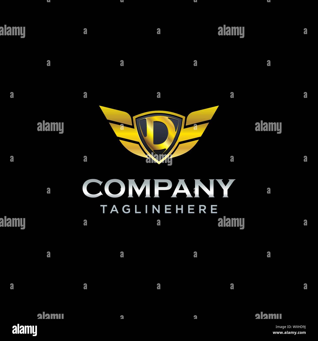 letter D shield with wings gold color logo design concept template ...