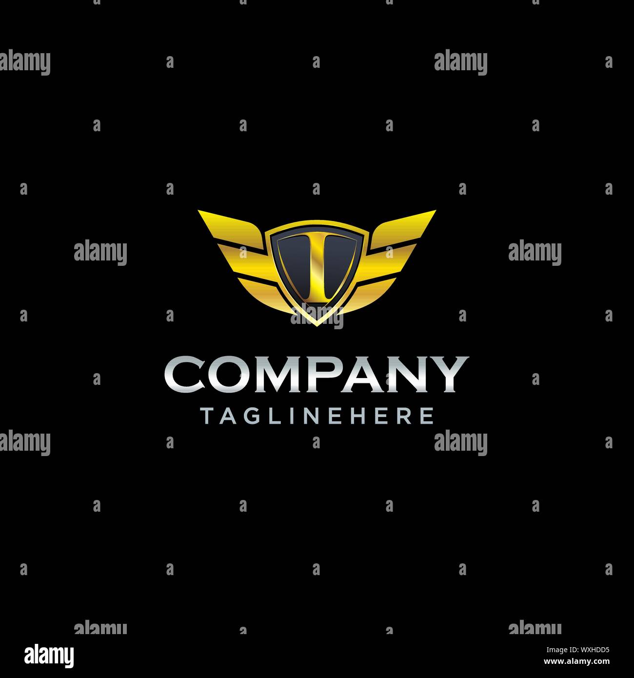 letter I shield with wings gold color logo design concept template ...