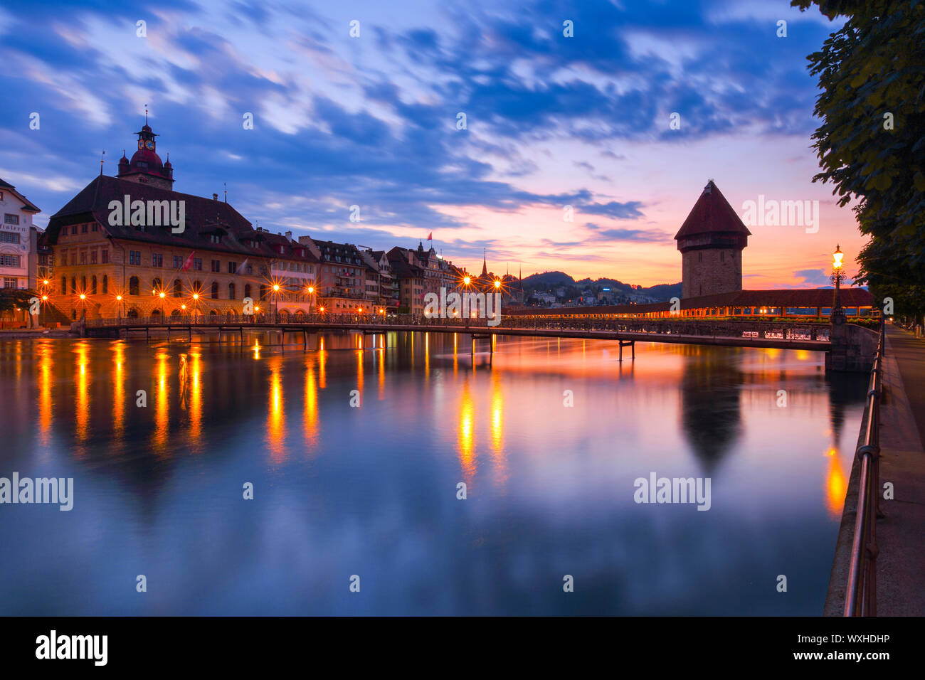 Kapellbruecke (Chapel Bridge), a covered wooden footbridge with ...