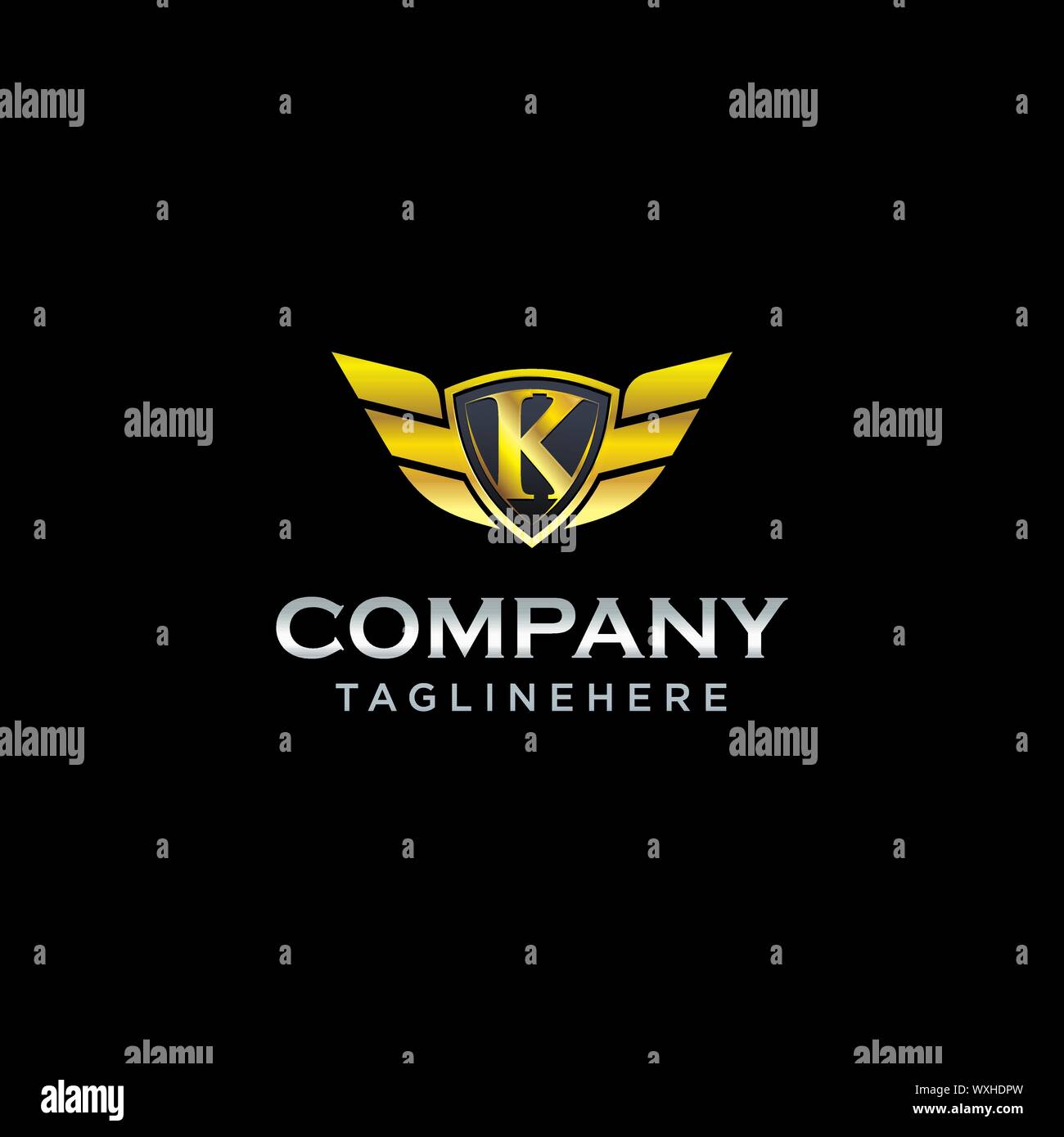 letter K shield with wings gold color logo design concept template ...