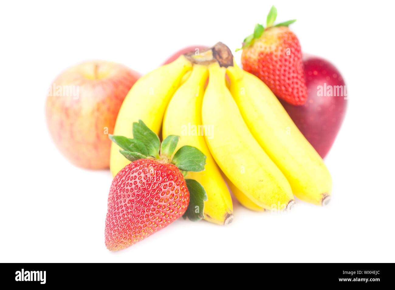 bunch of bananas,apples and strawberry isolated on white Stock Photo ...