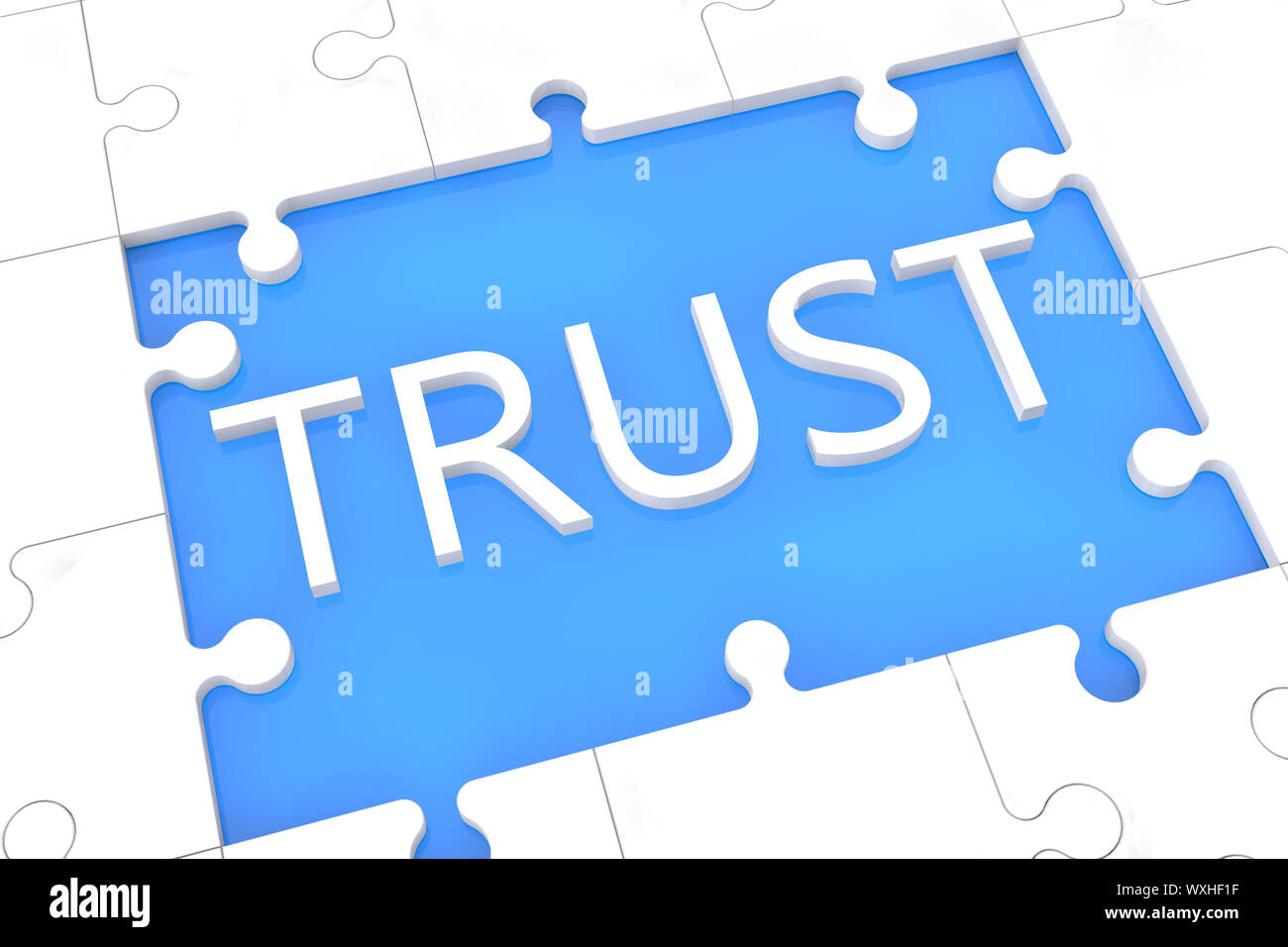 puzzle with words on blue background concept: Trust Stock Photo - Alamy