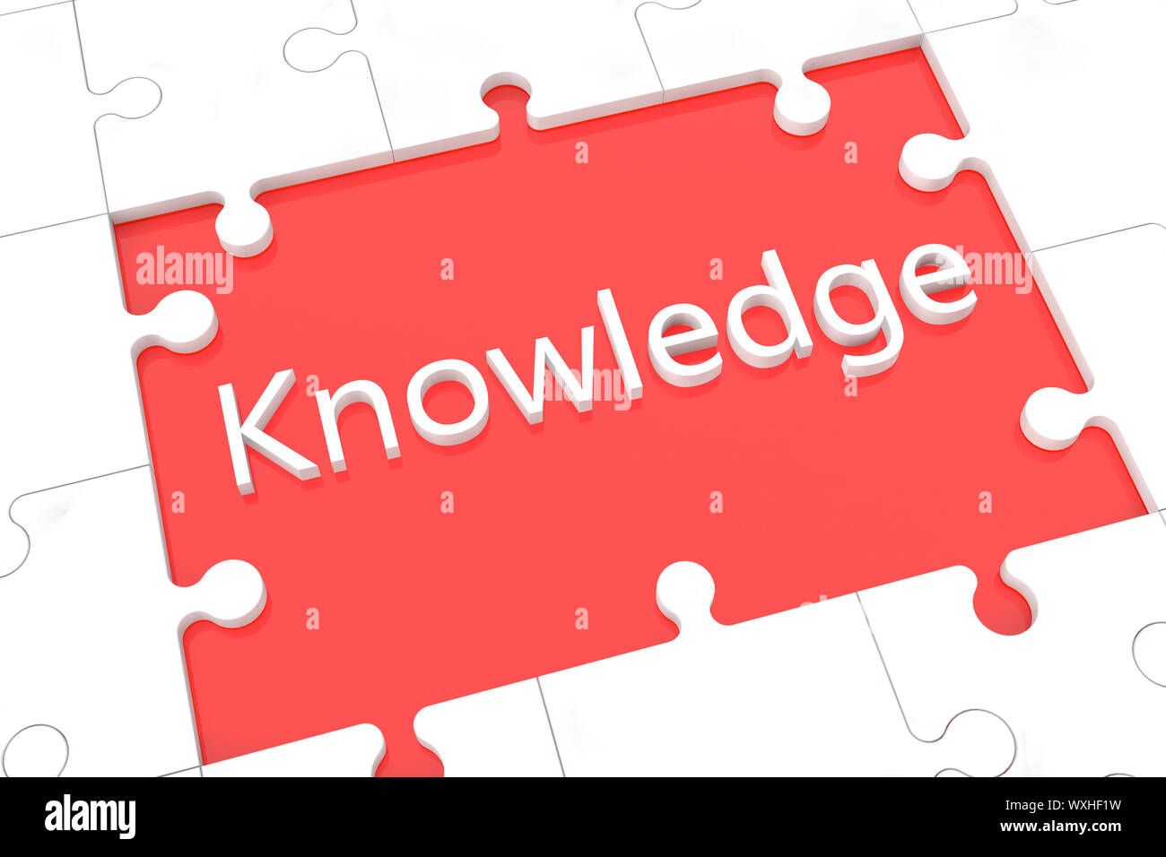 puzzle with words on red background concept: Knowledge Stock Photo - Alamy