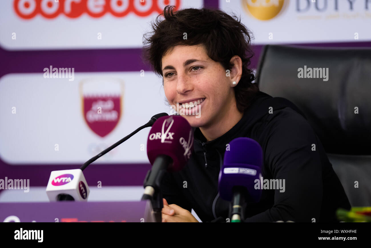 Carla Suarez Navarro of Spain meets kids during a Kids Press Conference ...
