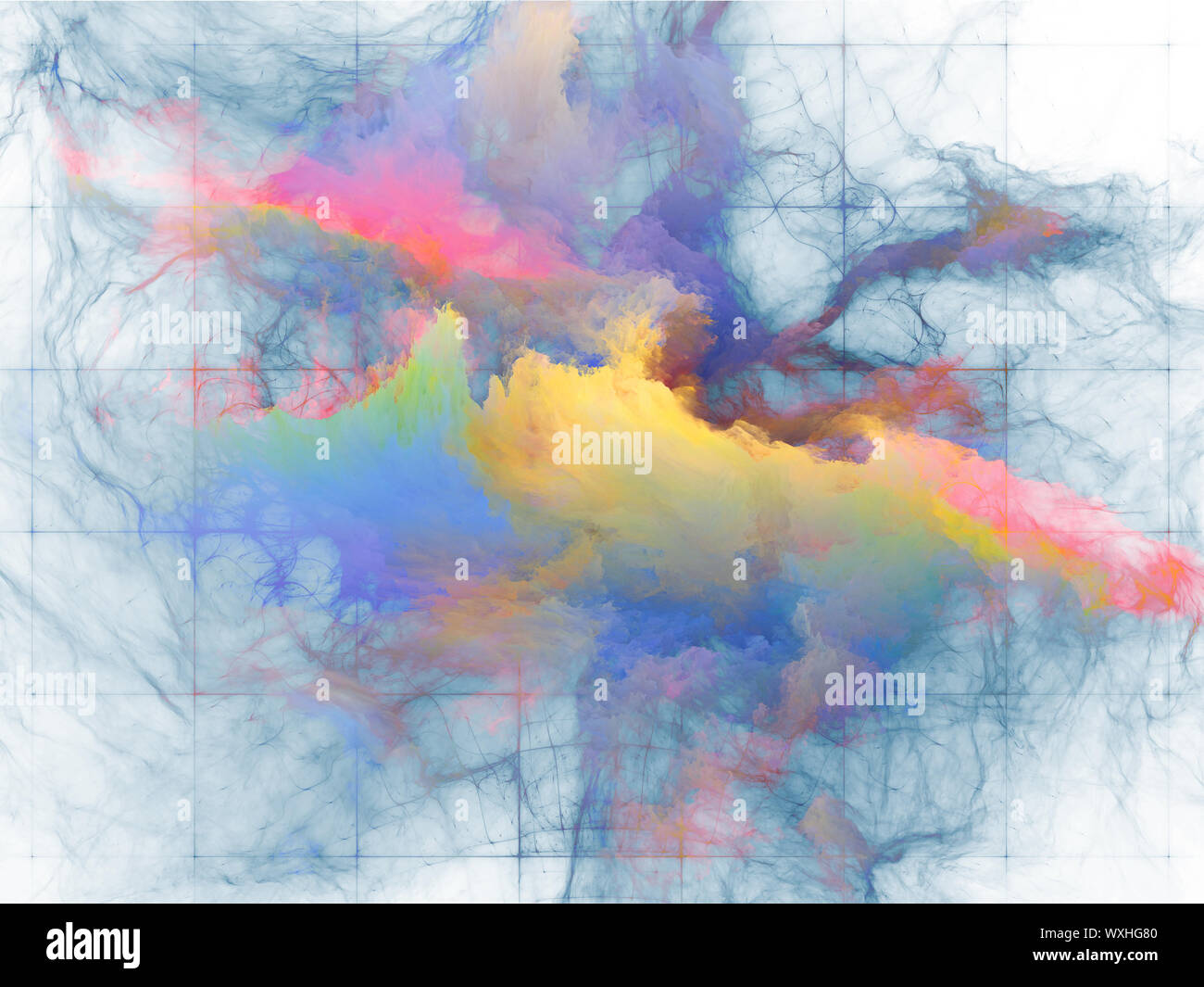 Abstract arrangement of bursting strands of fractal smoke and paint ...