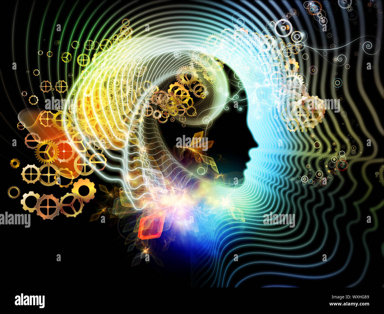 Composition of human feature lines and symbolic elements with ...