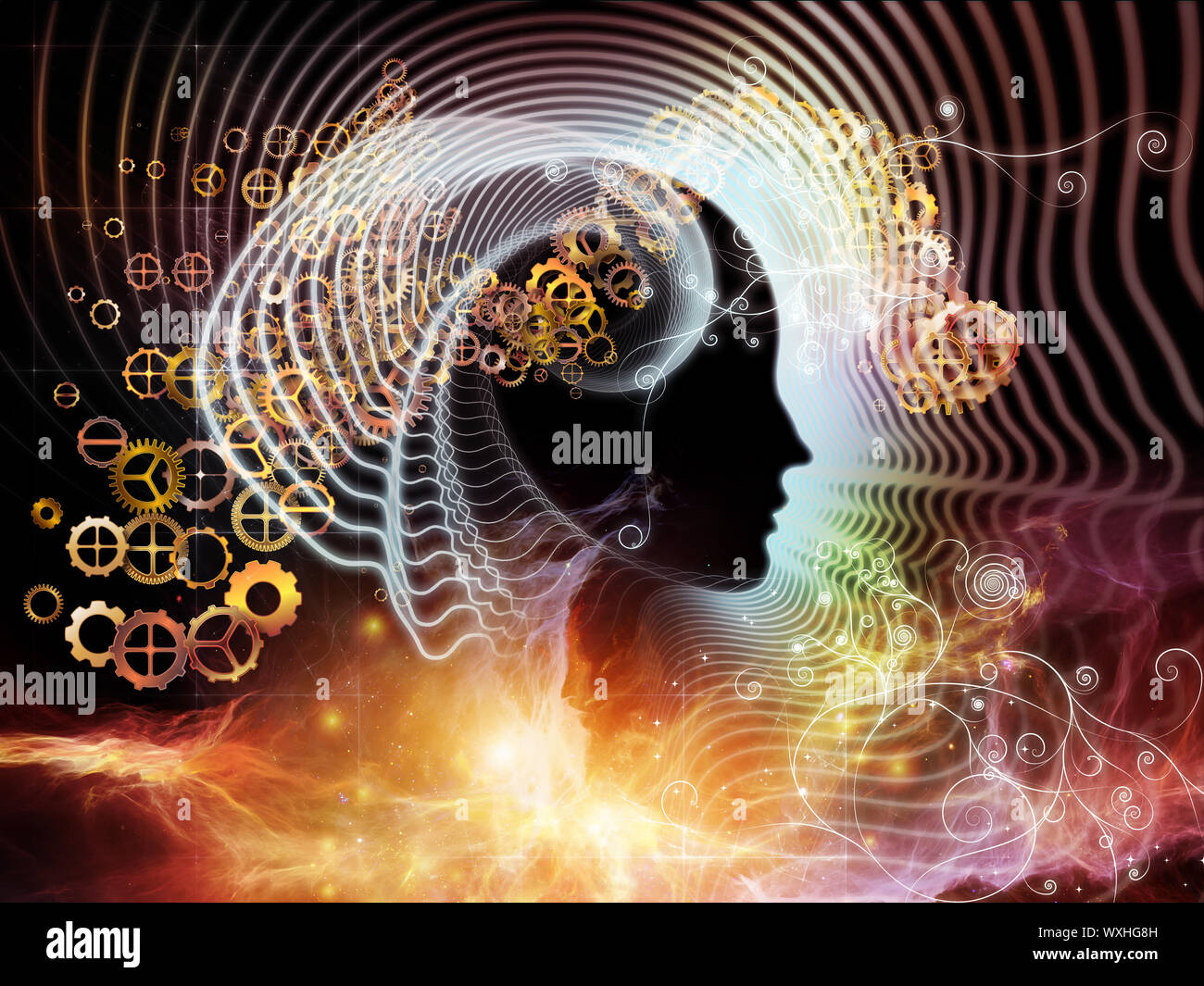 Artistic abstraction composed of human feature lines and symbolic ...