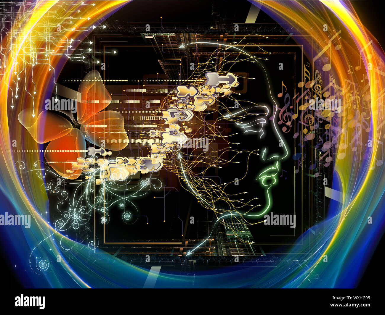 Design composed of human feature lines and symbolic elements as a ...