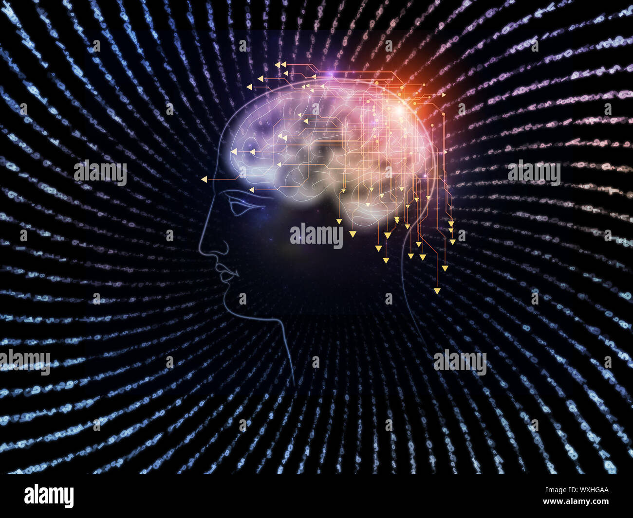 Backdrop of technological texture and human profile on the subject of ...