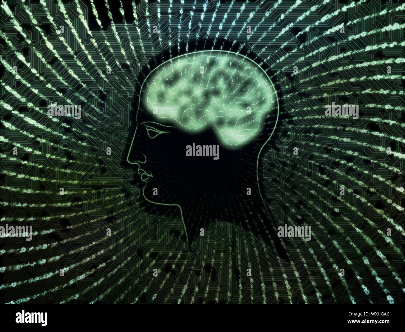 Design composed of technological texture and human profile as a ...