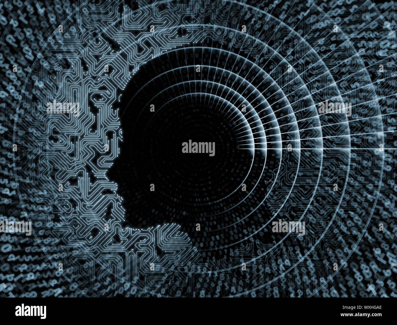Arrangement of technological texture and human profile on the subject ...