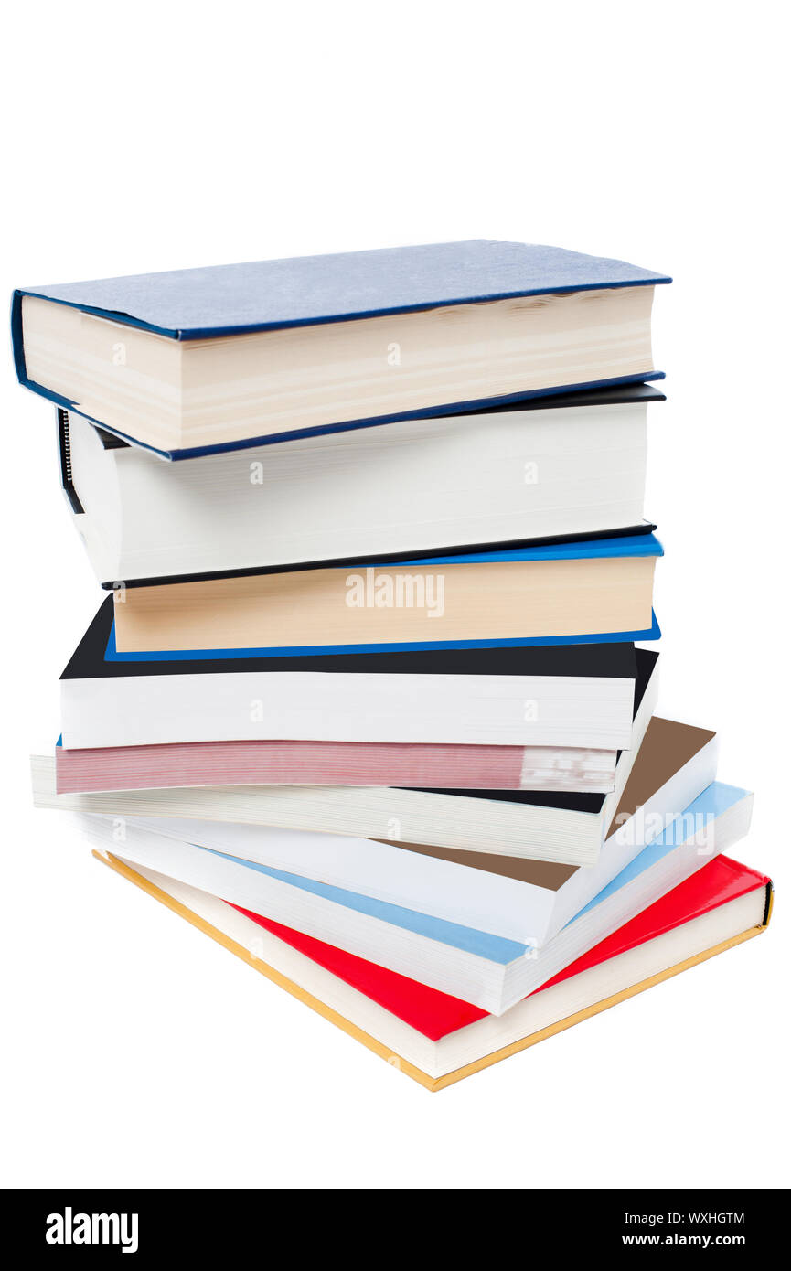 Pile of books over white background Stock Photo - Alamy