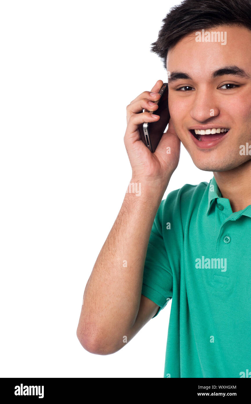 Guy communicating via cellphone Stock Photo - Alamy