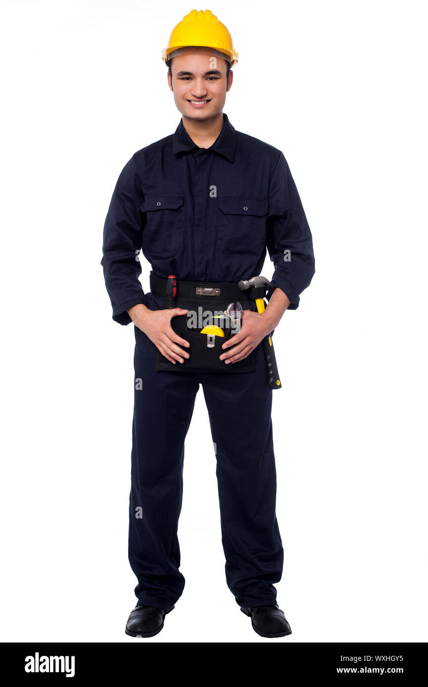 Full length portrait of a construction worker Stock Photo - Alamy