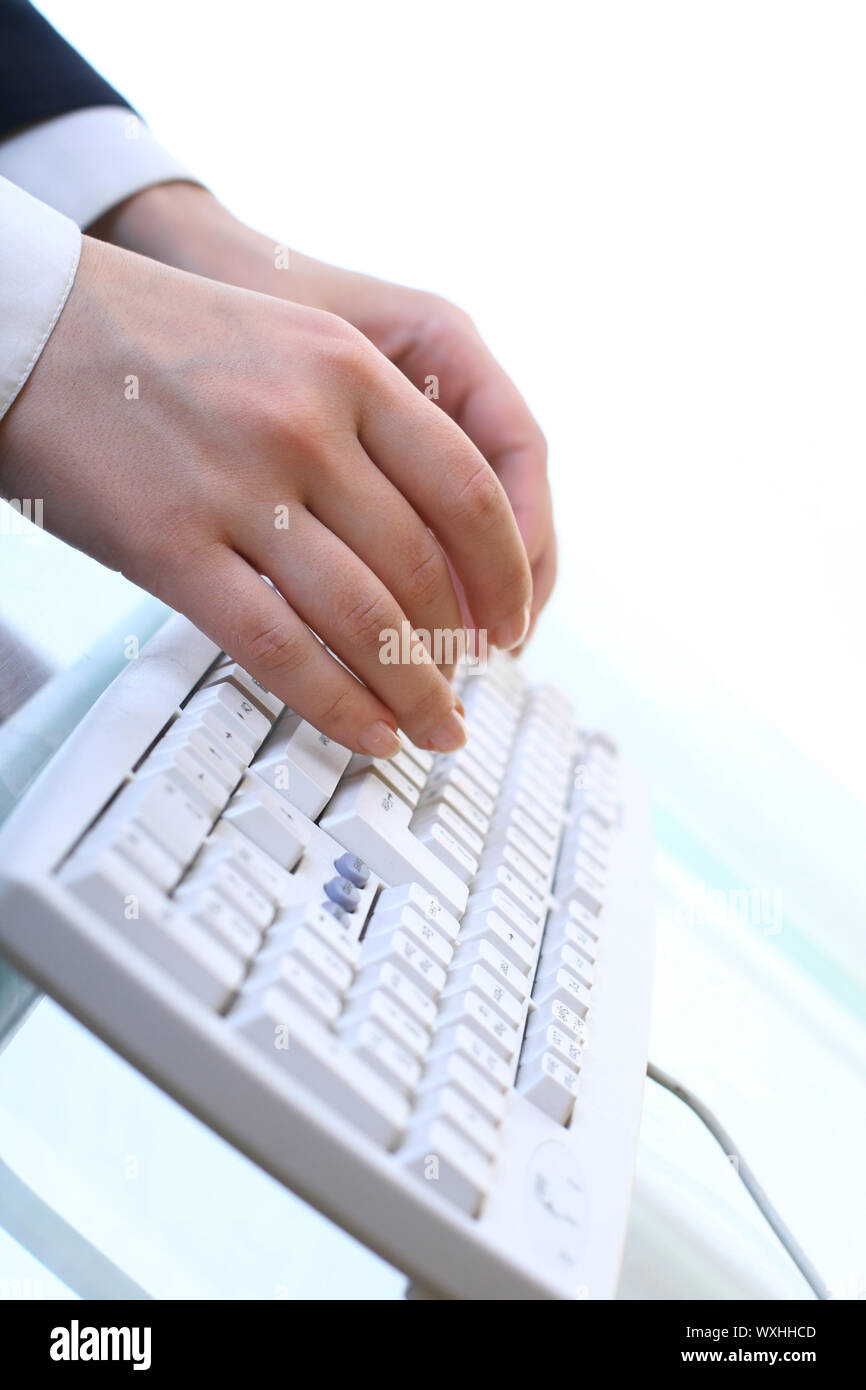 hands work on keyboard white background Stock Photo - Alamy