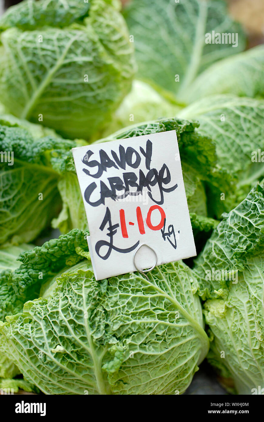 Savoy cabbage vegetable for sale priced at 1.10 euro per kg Stock Photo ...