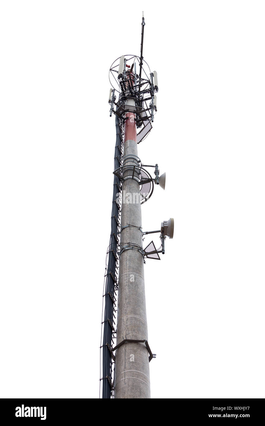 Cellular communication tower on white background Stock Photo - Alamy