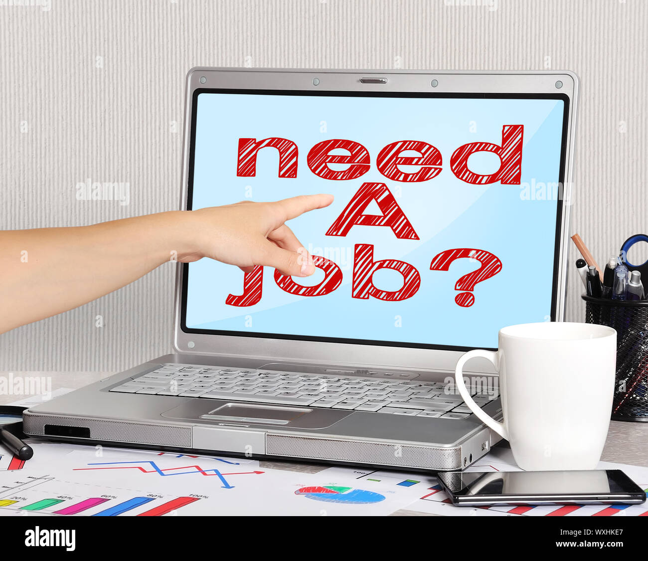 hand pointing to screen laptop Stock Photo - Alamy