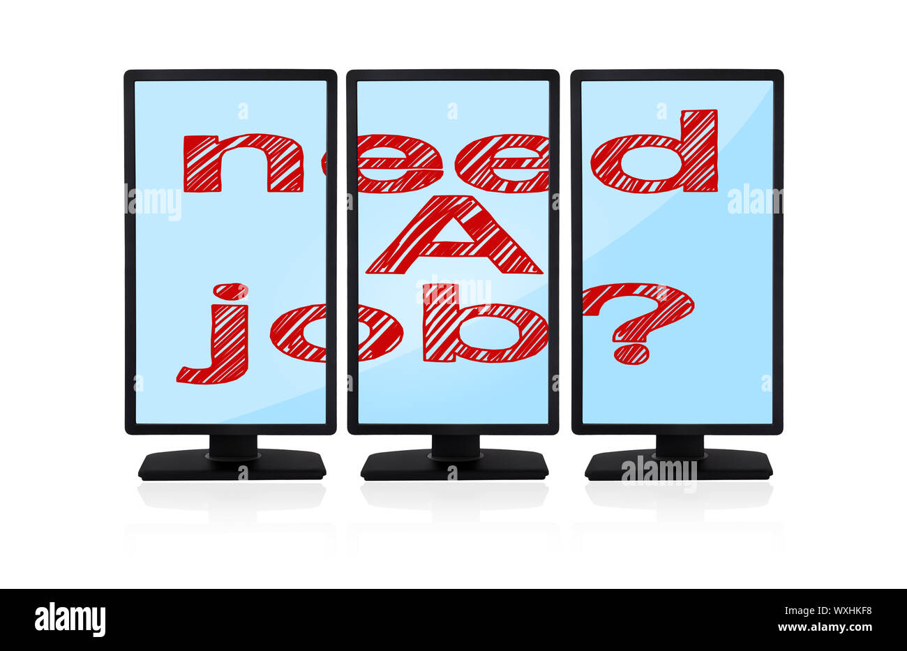 three computer monitors with need a job Stock Photo - Alamy