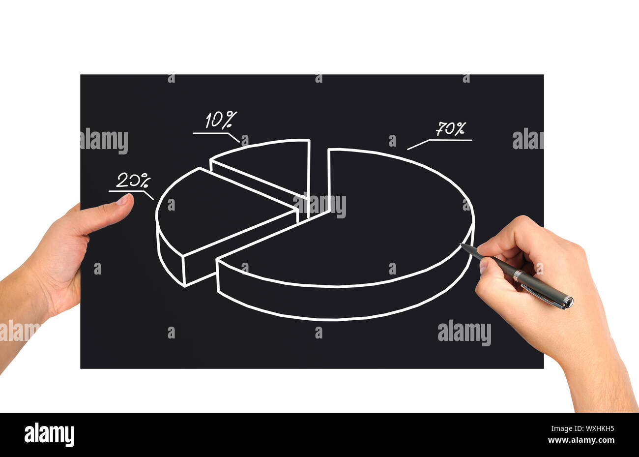 hand drawing pie graph on black paper Stock Photo - Alamy