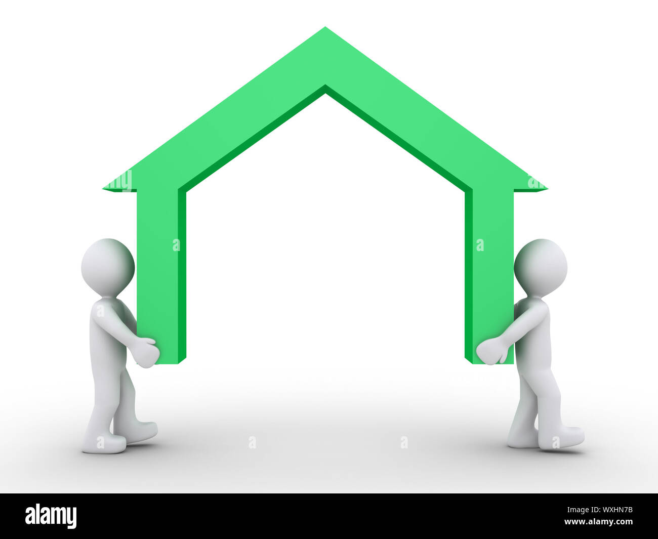 Two 3d people are carrying a house symbol Stock Photo - Alamy