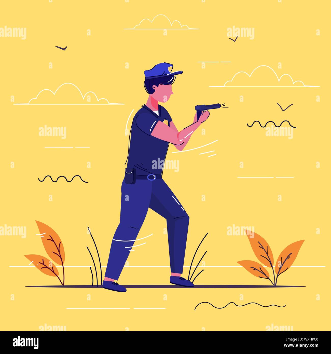 police officer standing with pistol policeman in uniform holding weapon ...