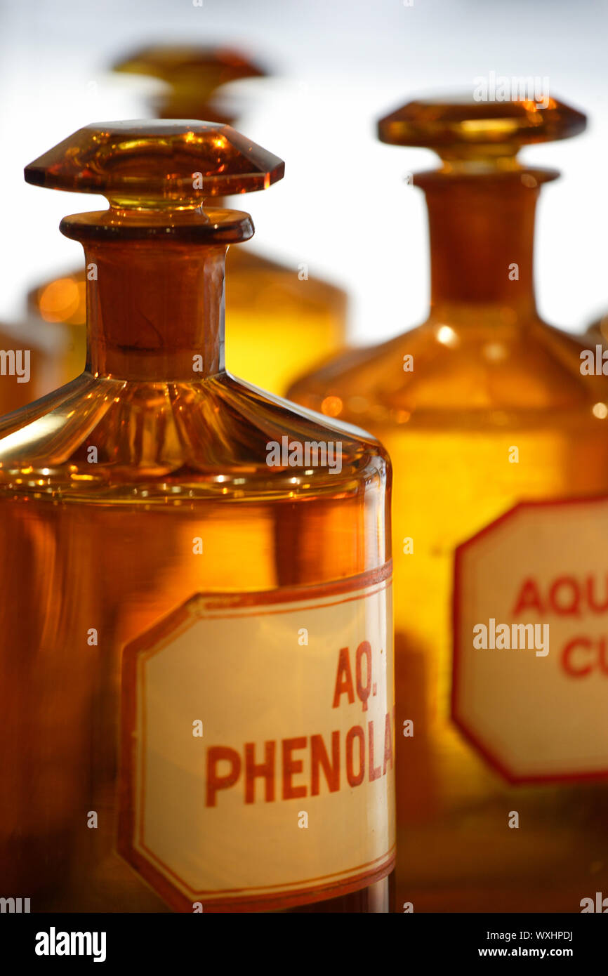 Vintage pharmacy bottles Stock Photo - Alamy
