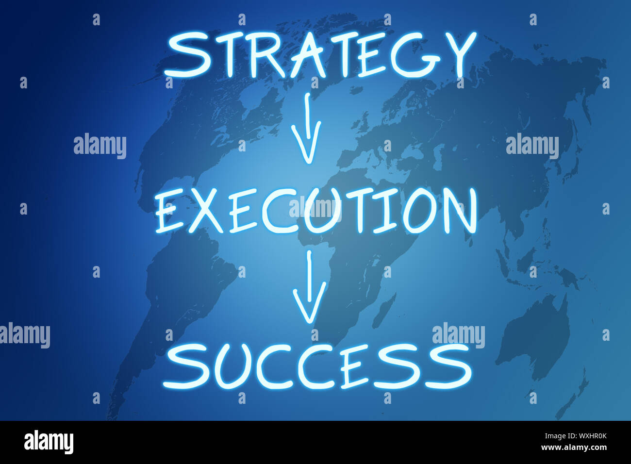 Success concept: success flow chart on a blue background with world map ...