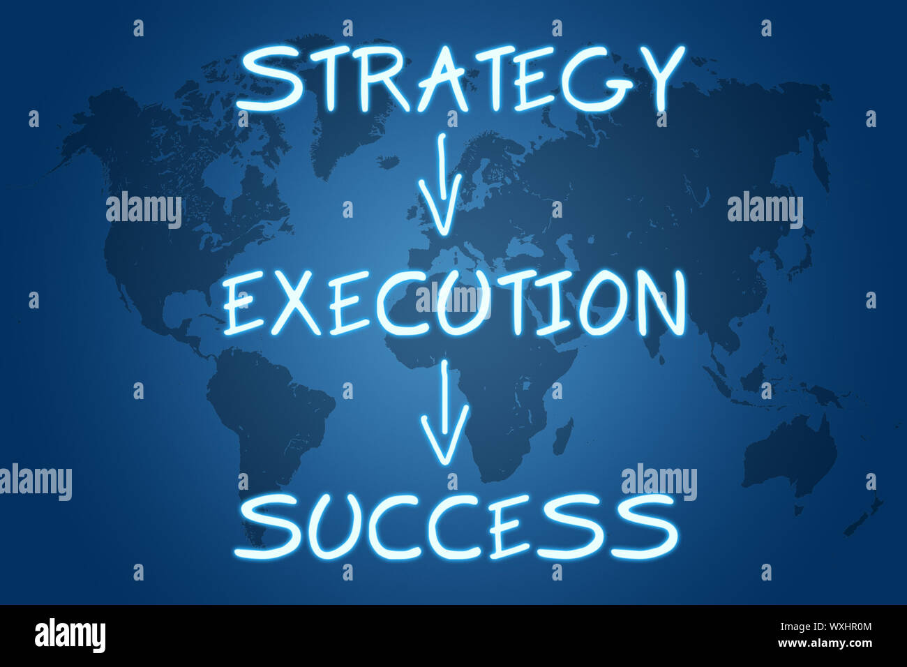 Success concept: success flow chart on a blue background with world map ...