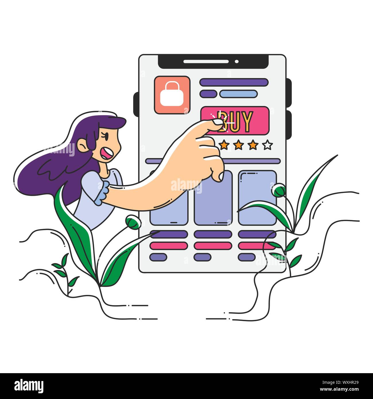 cartoon girl online shopping ui Stock Vector Image & Art - Alamy