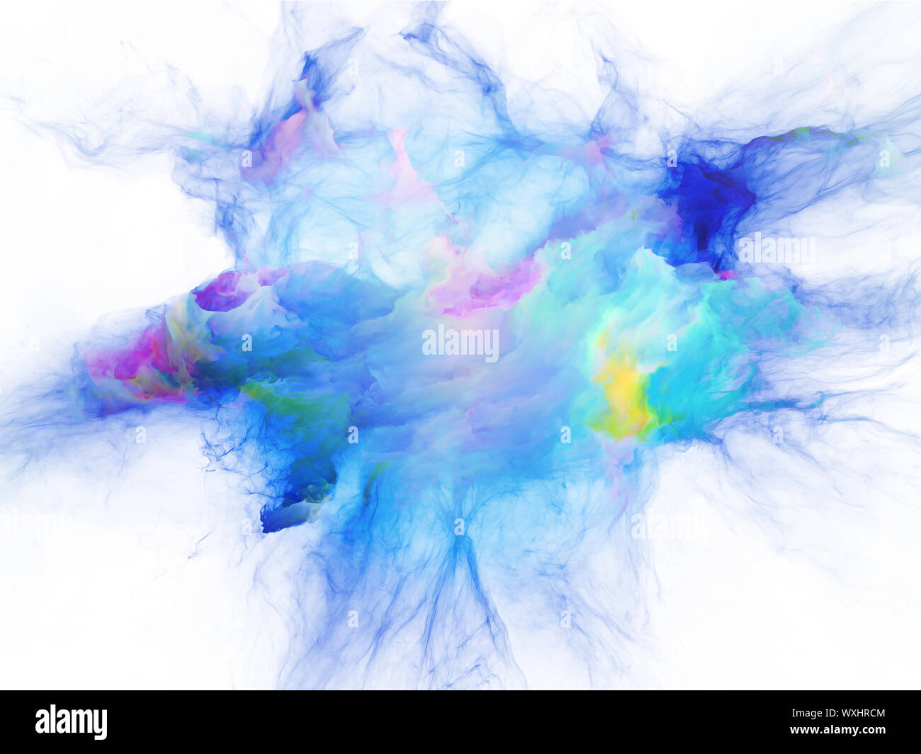 Design made of bursting strands of fractal smoke and paint to serve as ...