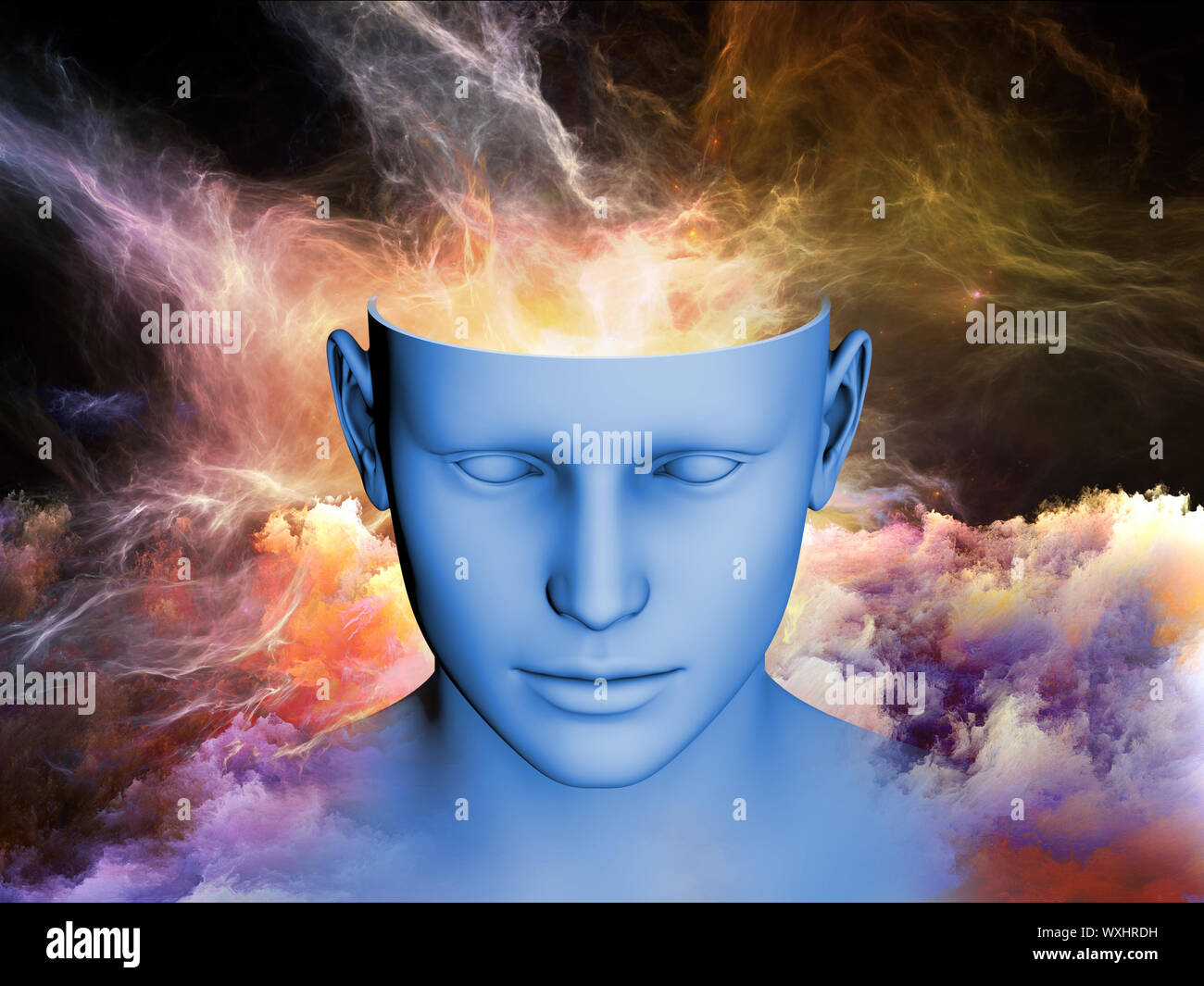 Composition of human head and symbolic elements suitable as a backdrop ...