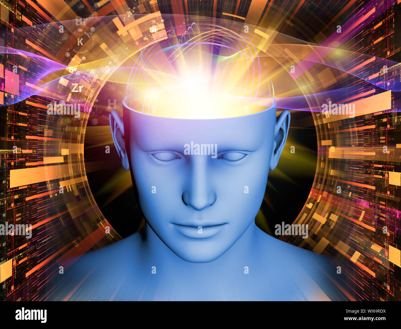 Backdrop composed of human head and symbolic elements and suitable for ...