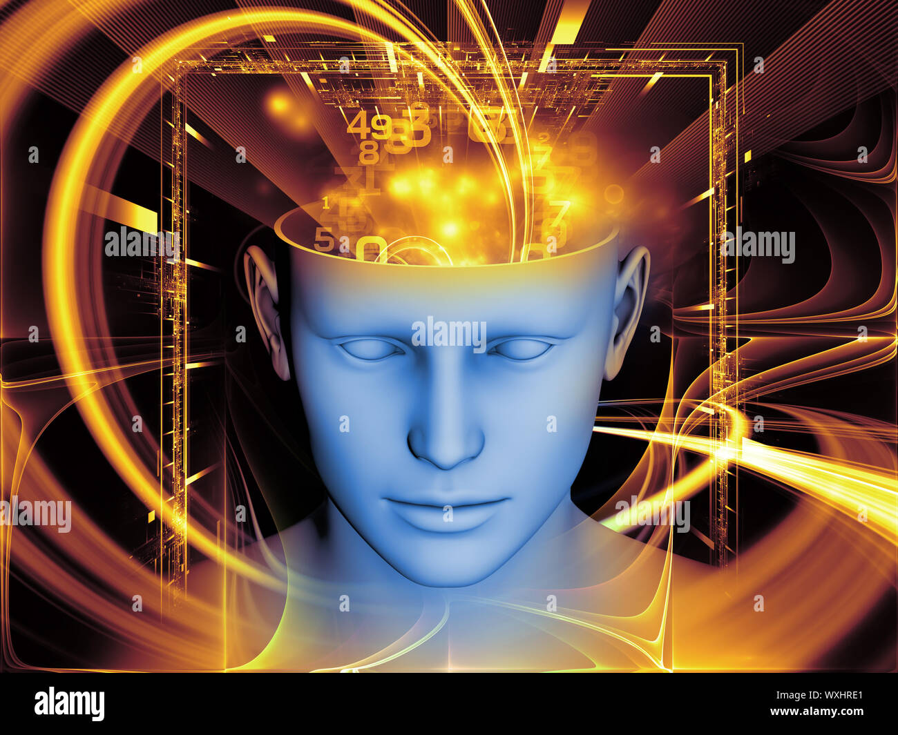 Artistic background made of human head and symbolic elements for use ...